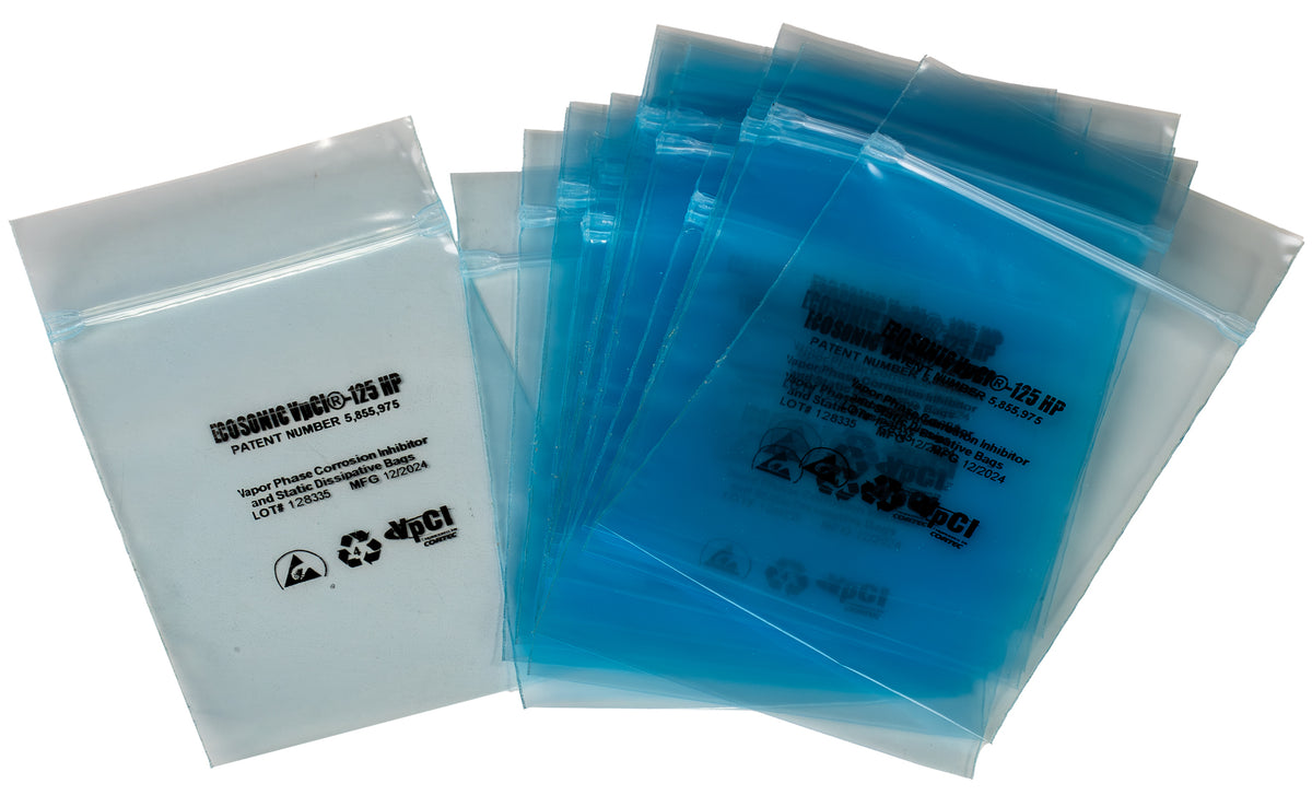 Cortec EcoSonic® VpCI®-125 HP Permanent ESD Light Blue Zip-Lock 4"x5" — The Rust Store